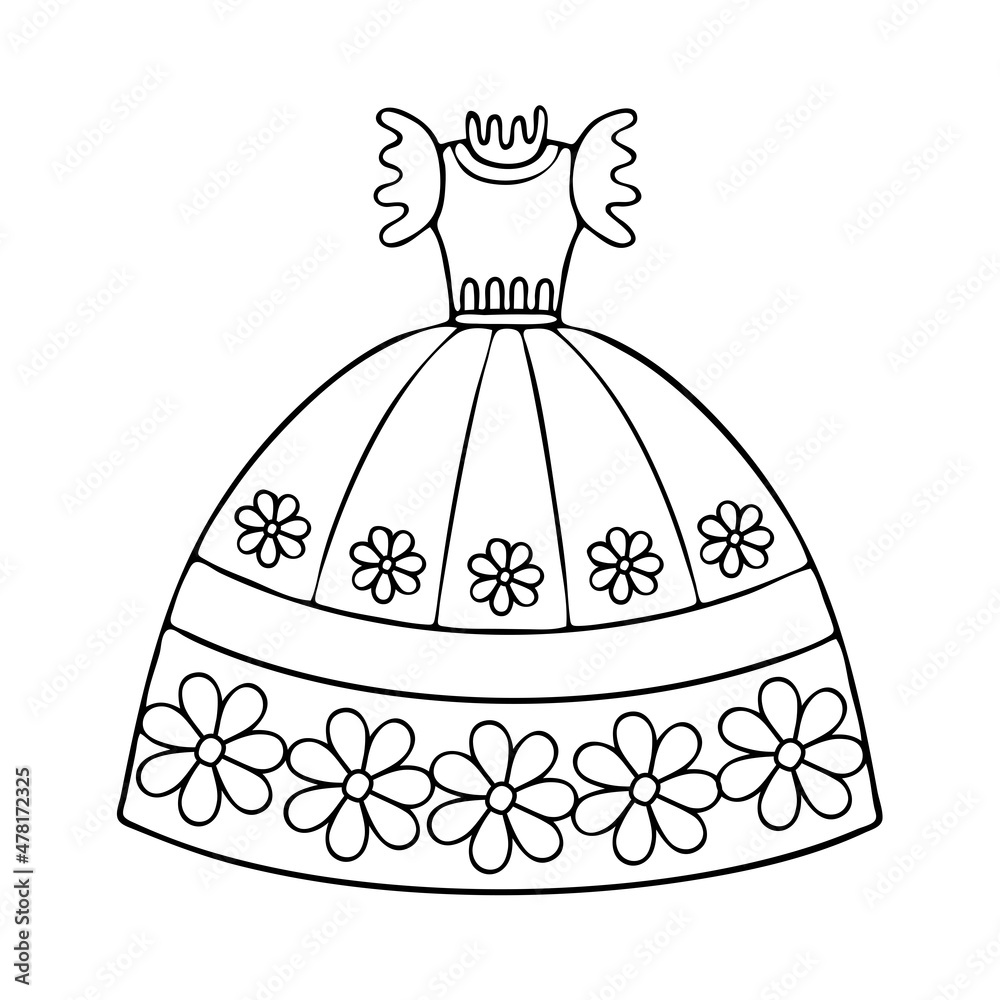 Coloring page of beautiful evening gown princess. Dress is a piece of ...