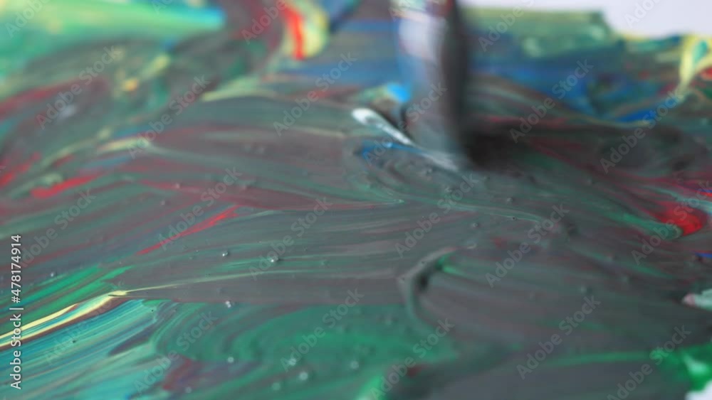 Artist Mixes Different Colors of Paint With Brush for Drawing ...