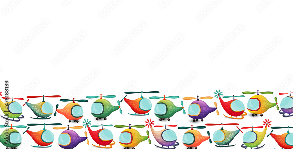 Helicopters backround. Cartoon helicopters different colors. Funny ...