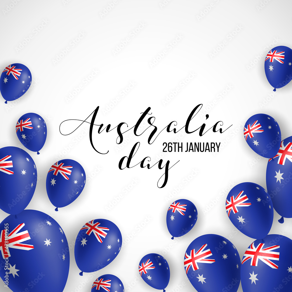 Happy Australia day 26 january festive background with flag, balloon ...