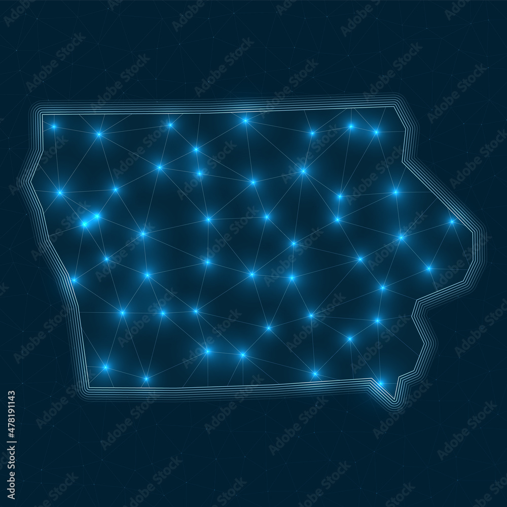 Iowa network map. Abstract geometric map of the us state. Digital ...