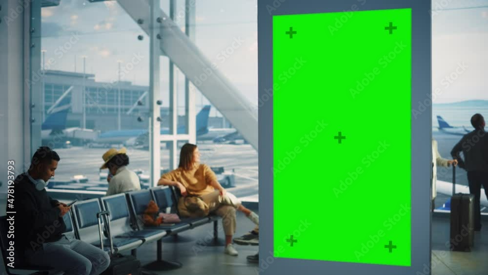 Airport Terminal: Green Screen Advertising Billboard. Arrival Departure ...