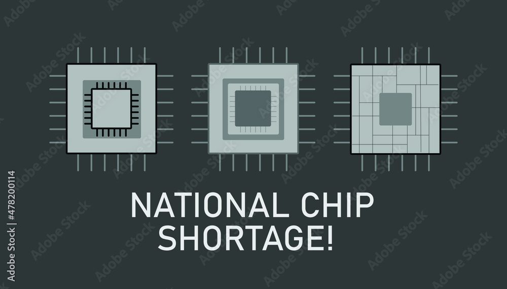 Vector showing semiconductor shortage, three chips with message ...