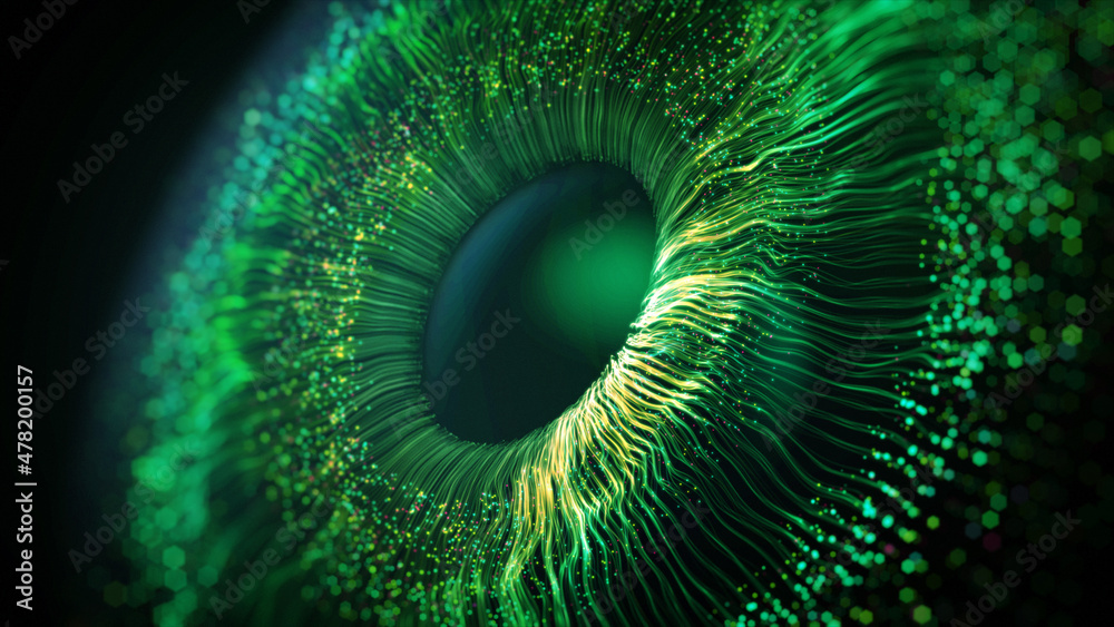 Human multicolored iris of the eye animation concept. Rainbow lines ...