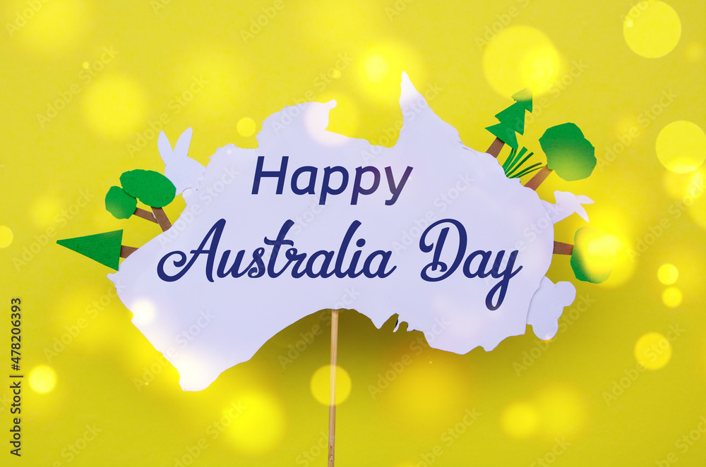 Australia day Concept - greeting written across white Australian maps ...