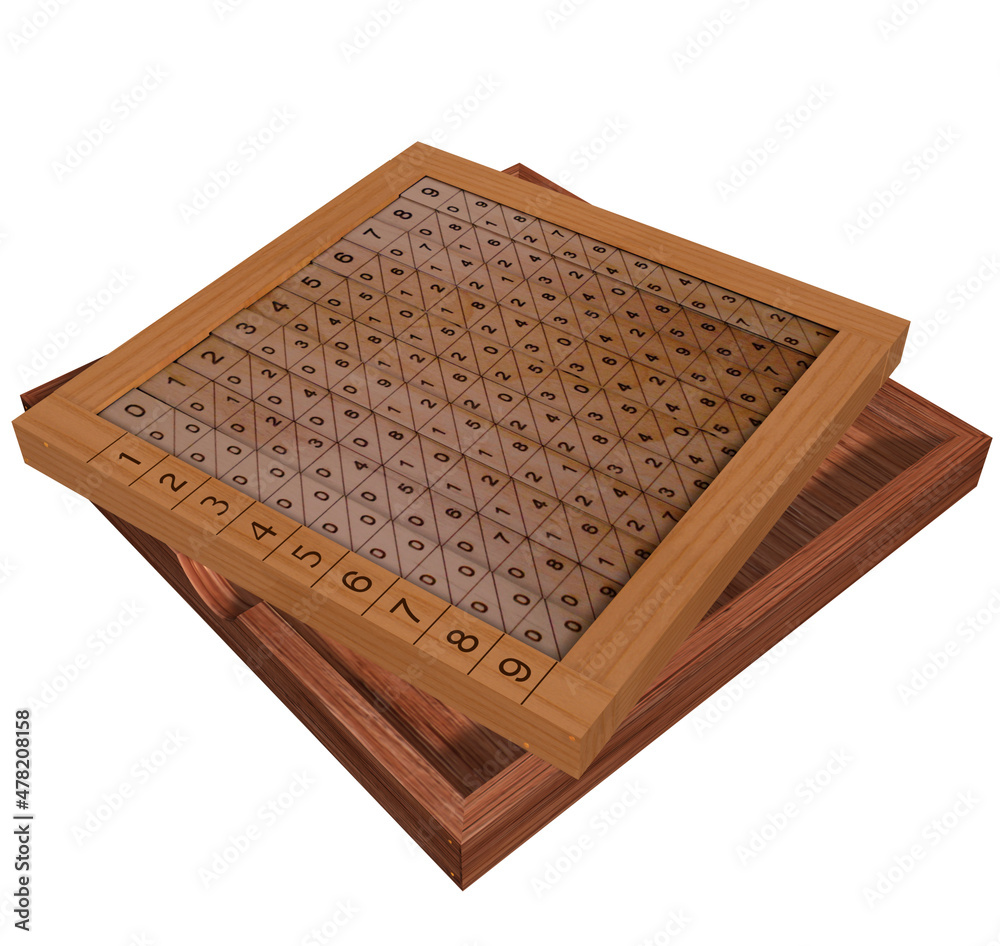 Napier's Bones. 3D rendering Illustration of a device for different ...