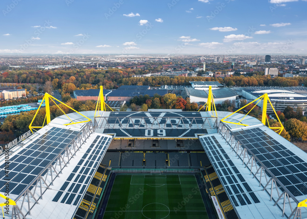 Aerial view on Westfalenstadion (Signal Iduna Park) at sunrise, home ...
