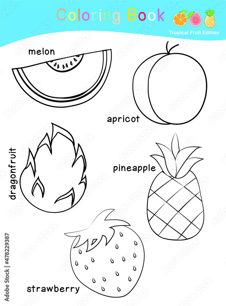 Fruit coloring worksheet page. Coloring cute fruit worksheet page ...