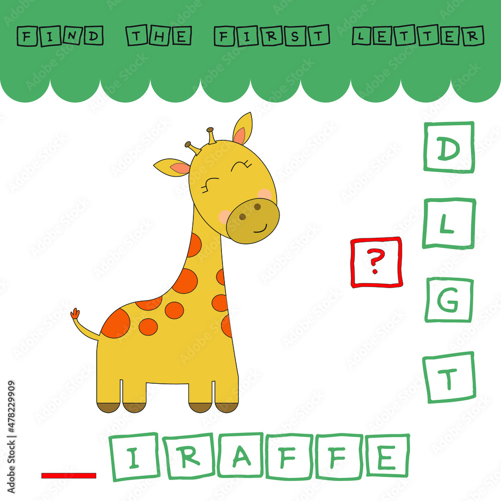 Find the first letter of the word GIRAFFE and connect. Educational game ...