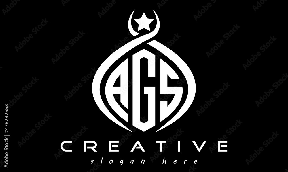 AGS three letters monogram curved oval initial logo design, geometric ...