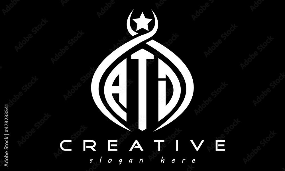 ATD three letters monogram curved oval initial logo design, geometric ...