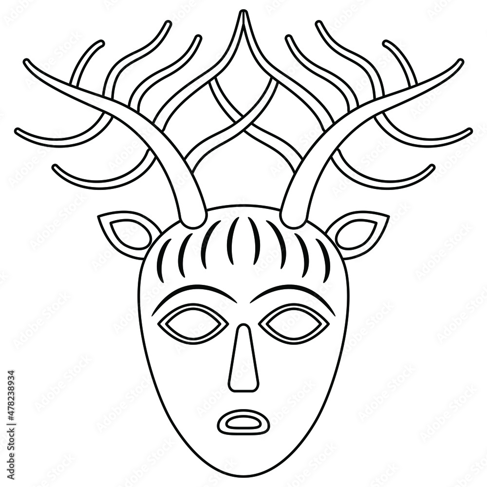 Head of Celtic god Cernunnos. Pagan mask. Horned human male face with ...