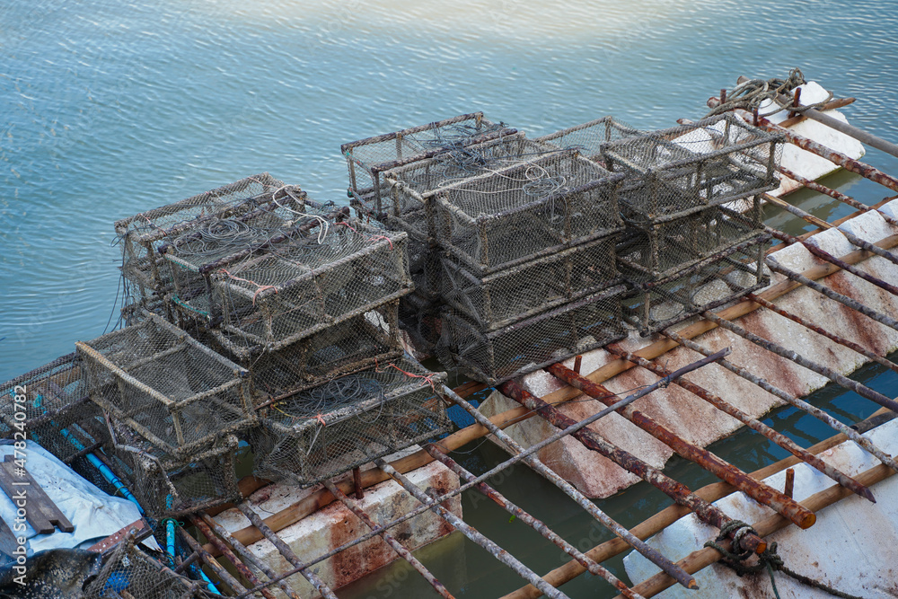 Fish cage in the middle of the sea Stock Photo | Adobe Stock