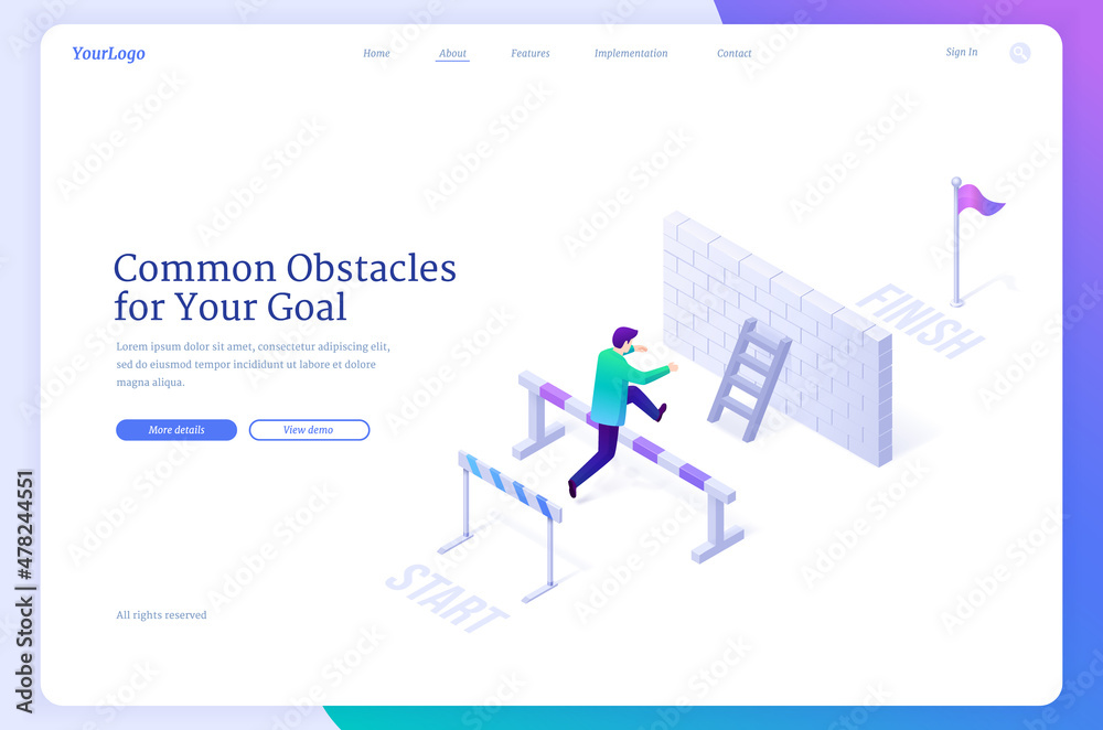 Common obstacles for your goal. Banner of overcome problems and ...