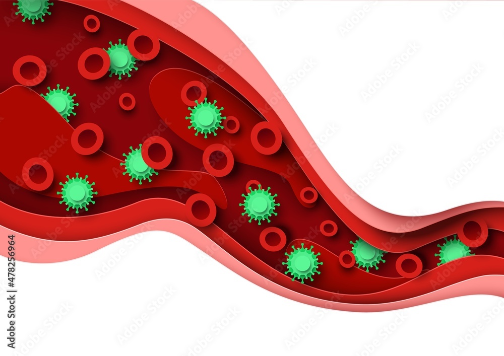 Bacterial or viral infection in blood, vector paper cut illustration ...