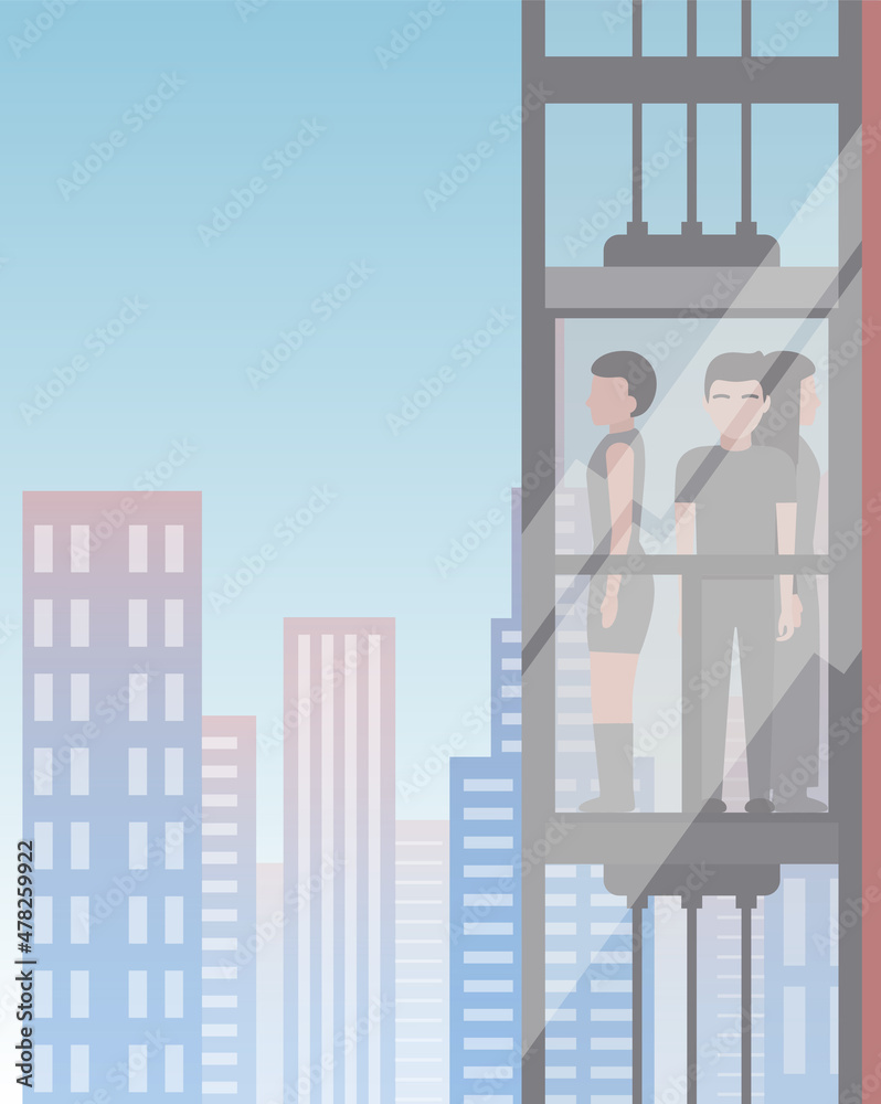 Single cabin with lifting mechanism. Modern lift for transporting ...