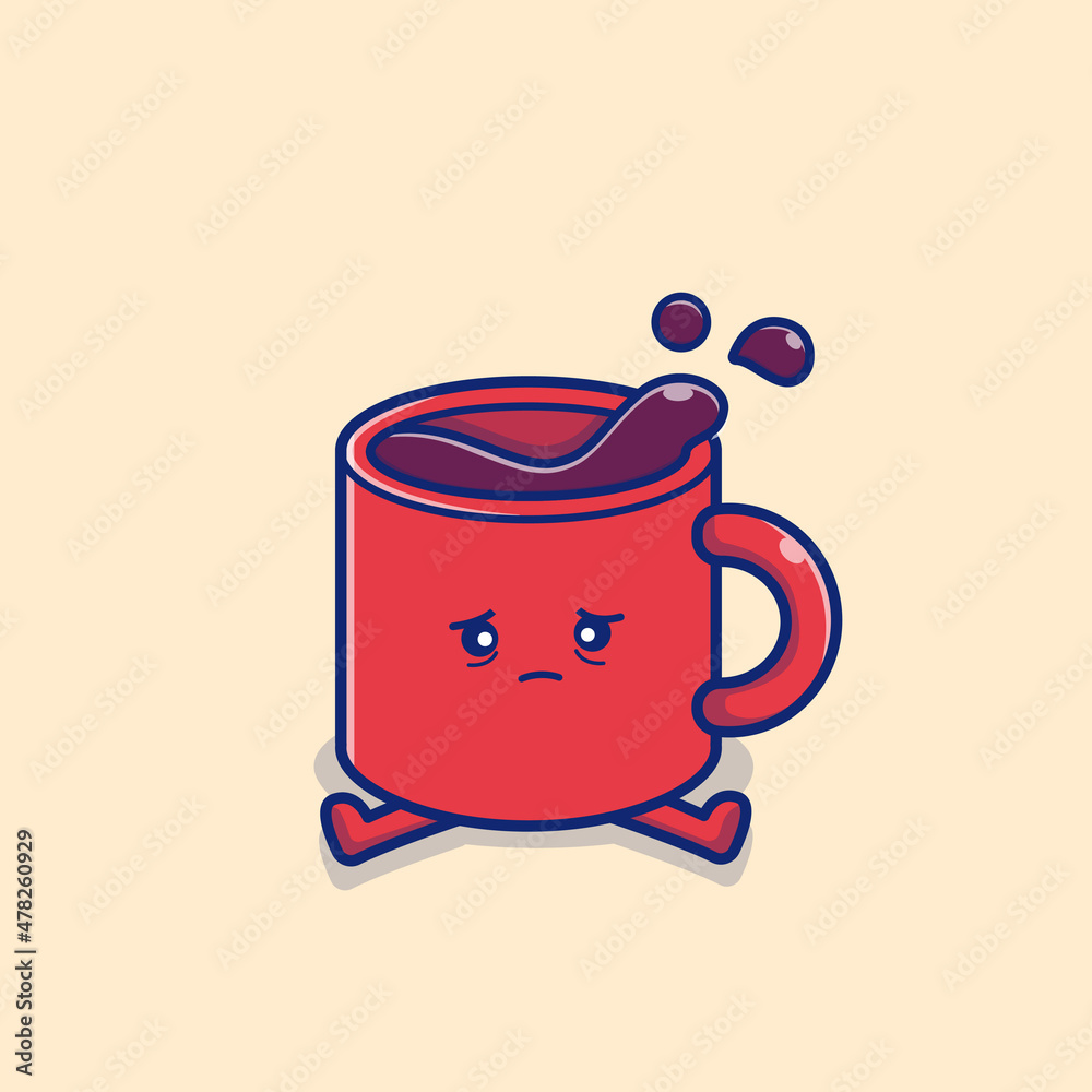 Cute Tired Coffee Cartoon Vector Icon Illustration. Drink Icon Concept ...