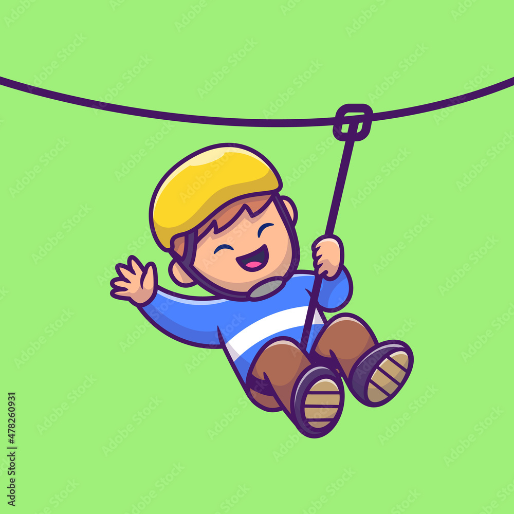 Cute Boy Playing Flying Fox Cartoon Vector Icon Illustration People And ...