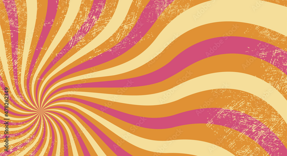 Grunge background with wavy rays in trendy colors with texture. Retro groovy illustration Stock ...