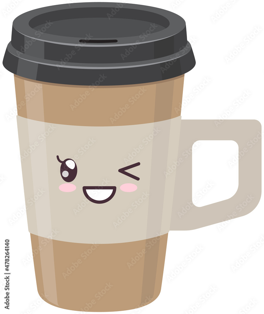 Cute paper cup coffee to go sticker kawaii icon vector design. Adorable ...
