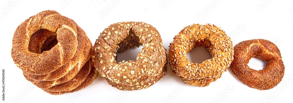 Turkish bagel (simit, gevrek). Turkish traditional sesame bagels. Simit ...