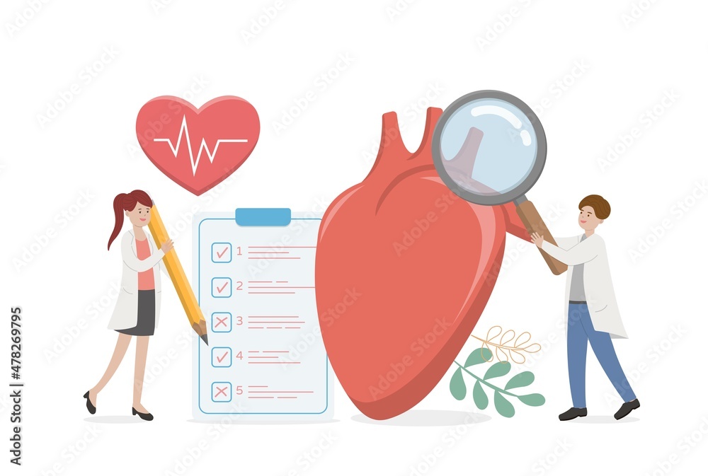 Heart with electrocardiogram with doctor or nurse or medical staff ...