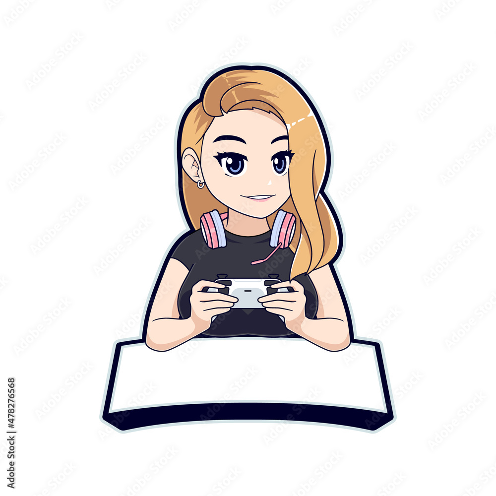 Female streamer esport logo mascot, Beauty gamer girl cartoon Stock ...