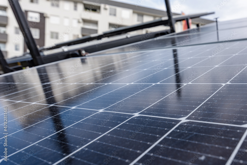 Photovoltaic cells on solar panel of PV system Stock Photo | Adobe Stock
