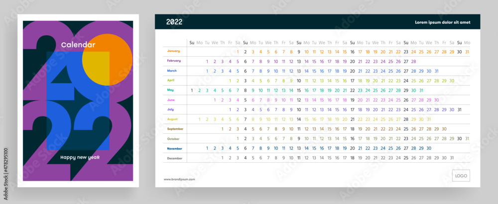 Modern 2022 сalendar design. 2022, 2023. Editable calendar page ...