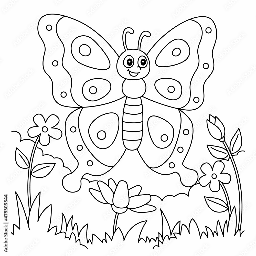 Butterfly Coloring Page for Kids Stock Vector | Adobe Stock