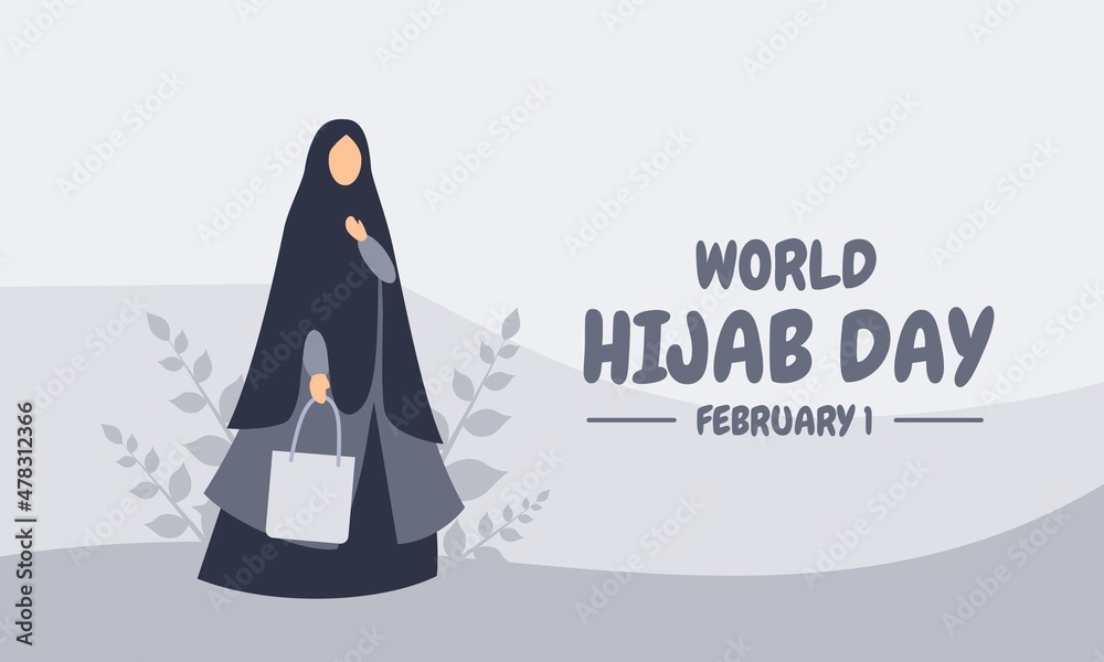 vector illustration, a Muslim woman wearing a hijab, as a banner or ...