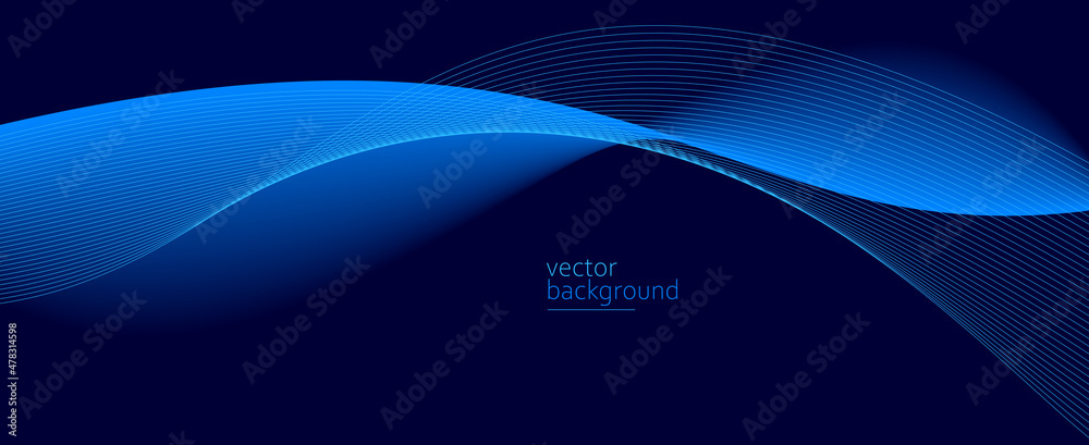 Flowing dark blue curve shape with soft gradient vector abstract ...