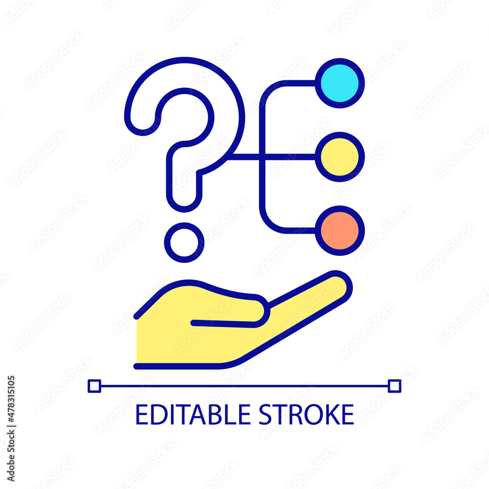 Answering questions RGB color icon. Explain and train. Question mark ...