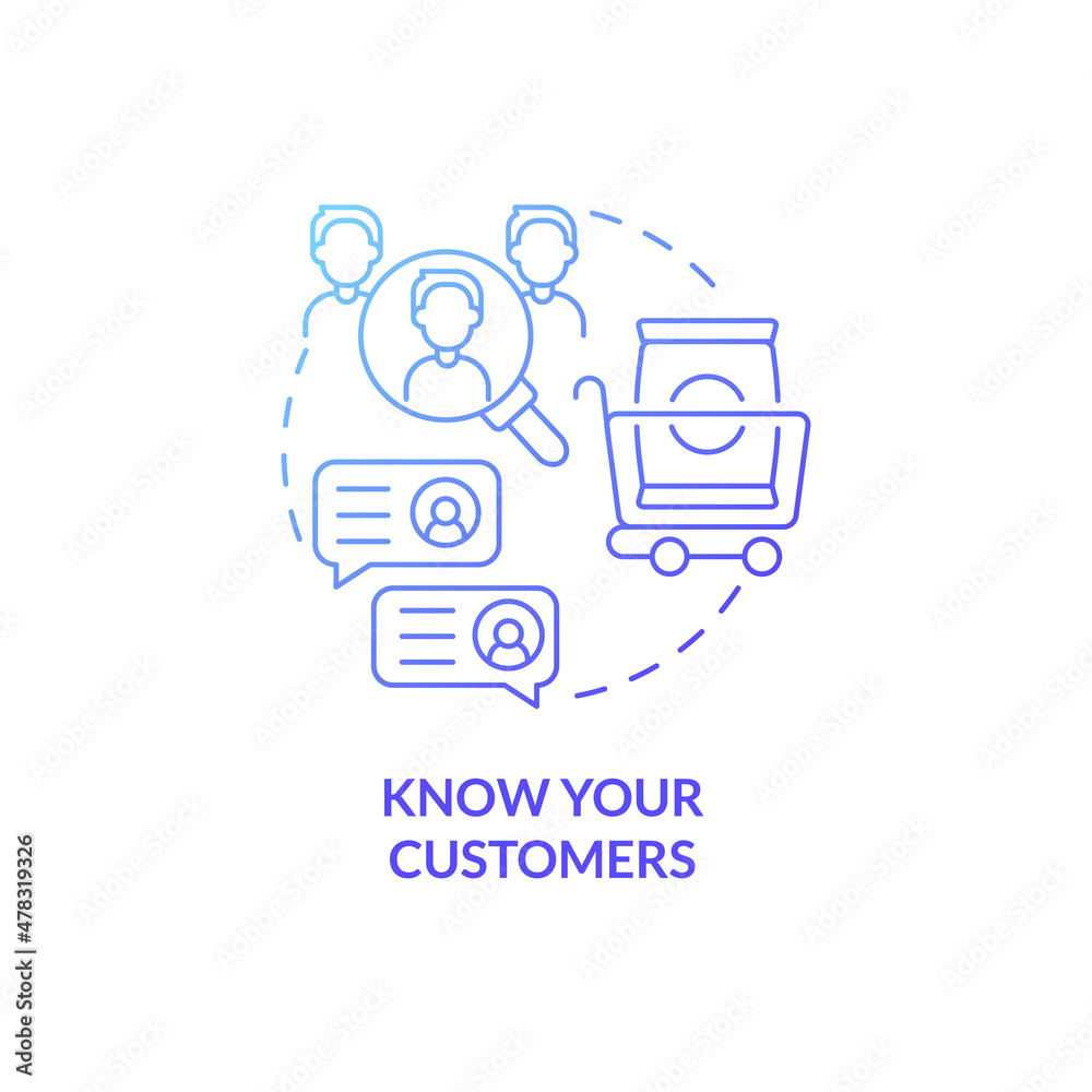 Know your customers blue gradient concept icon. Preferences and tastes ...