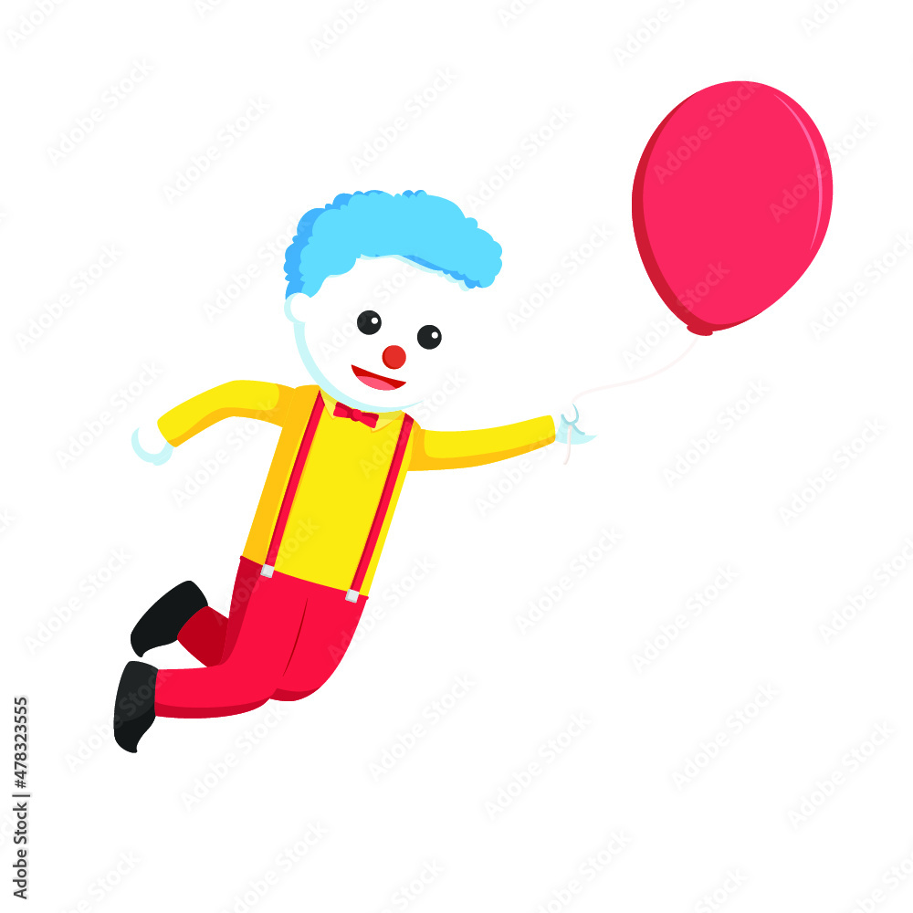 a clown fly with ballon design character on white background Stock ...