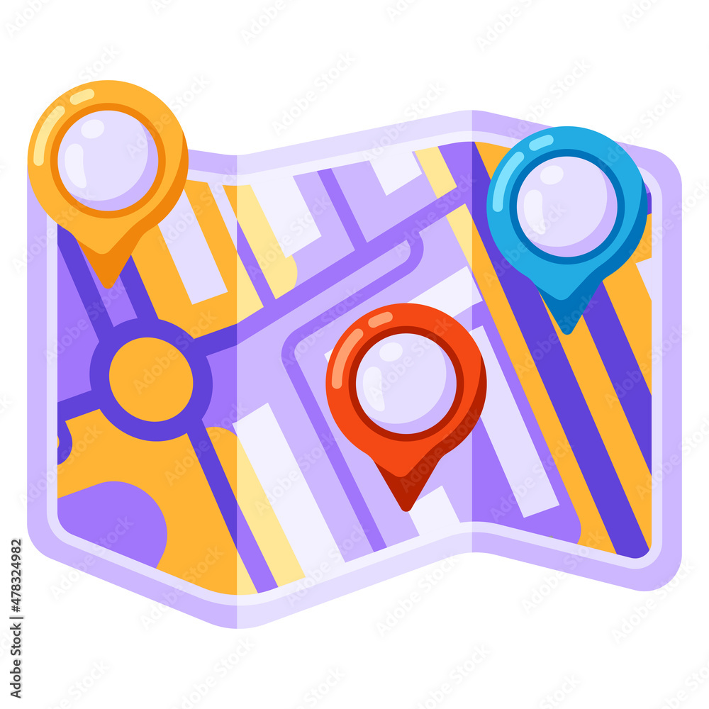 City map background design with markers and flags. Illustration of ...