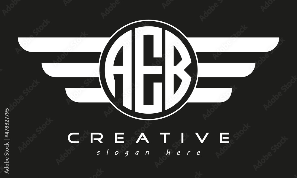 AEB three letter monogram type circle letter logo with wings vector ...