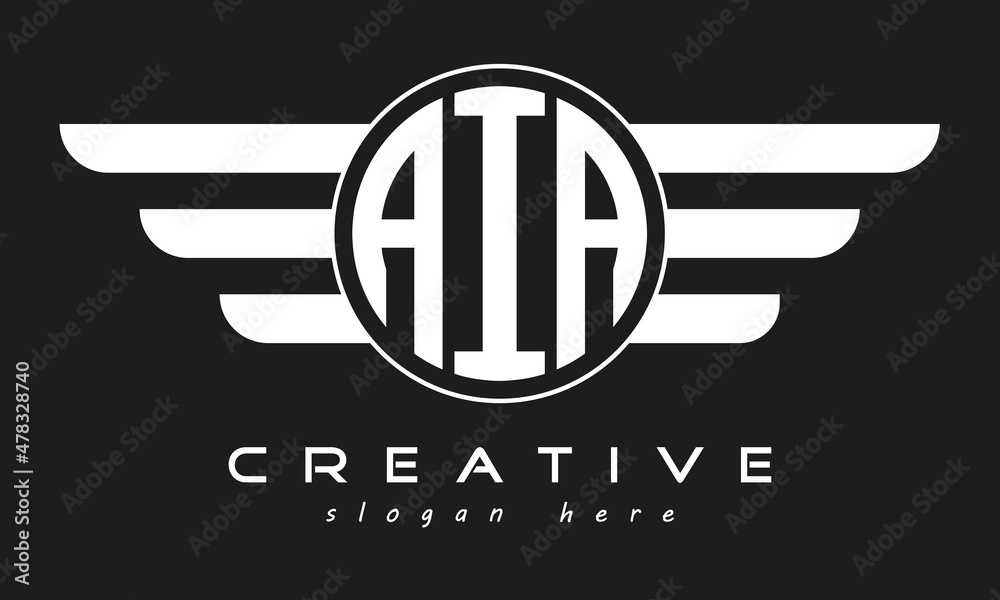 AIA three letter monogram type circle letter logo with wings vector ...