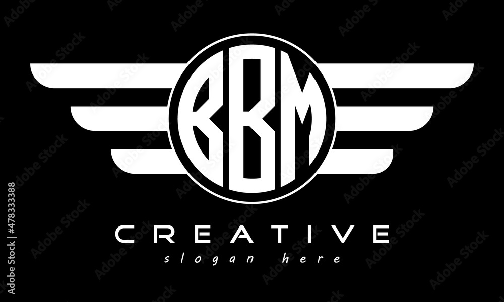 BBM three letter monogram type circle letter logo with wings vector ...
