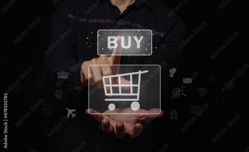 Digital shopping cart carrying out online shopping. The modern way of ...