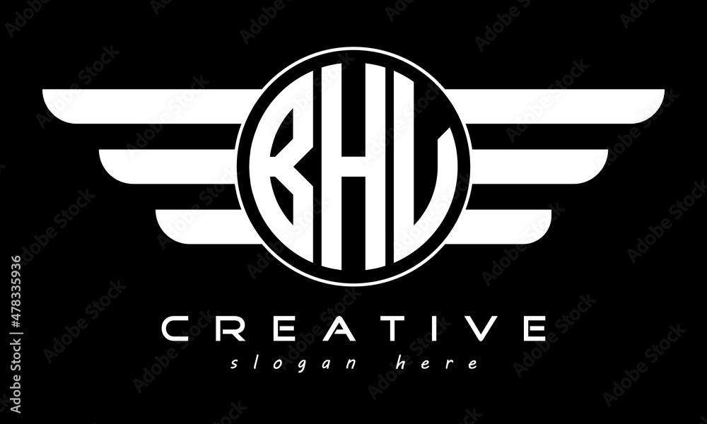 BHV three letter monogram type circle letter logo with wings vector ...