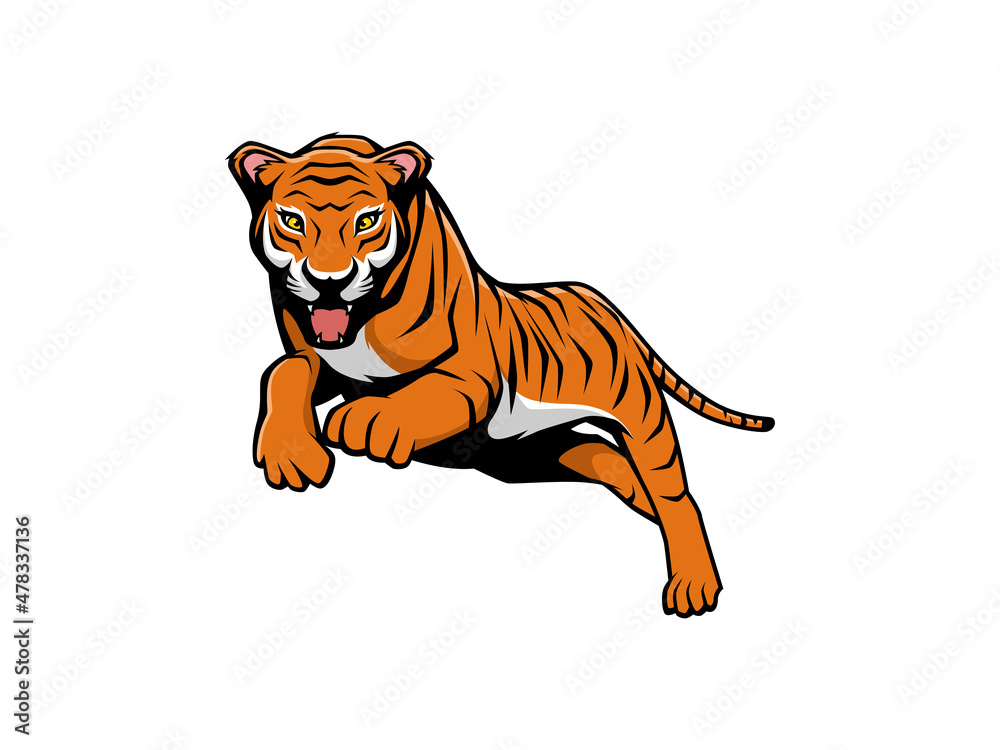 Cartoon Illustration of Tiger Jump for Mascot Logo, E-Sport Logo ...