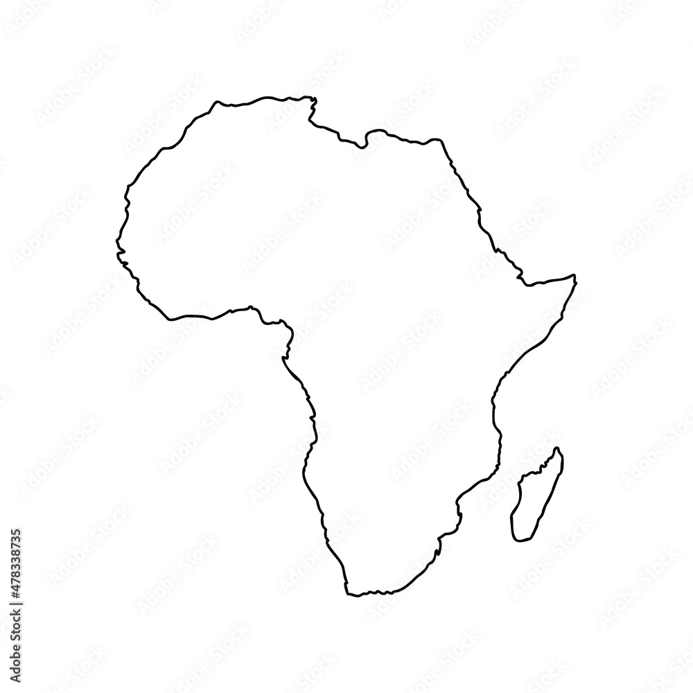 Africa map outline graphic freehand drawing on white background. Vector ...