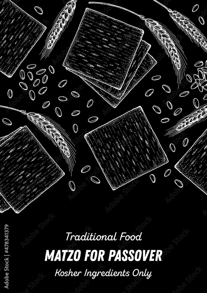 Matzo cooking and ingredients for matzo, sketch illustration. Middle ...