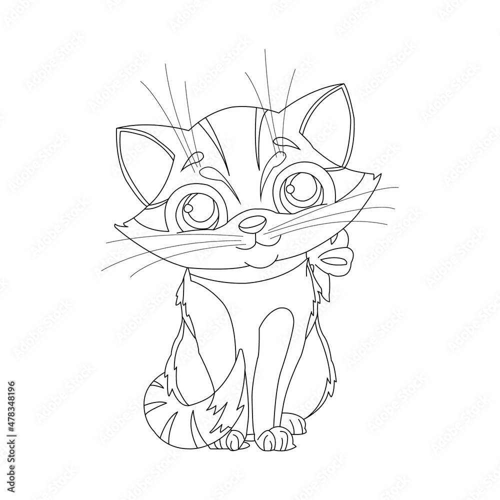 Kitty Cat outline coloring page for kids Stock Vector | Adobe Stock
