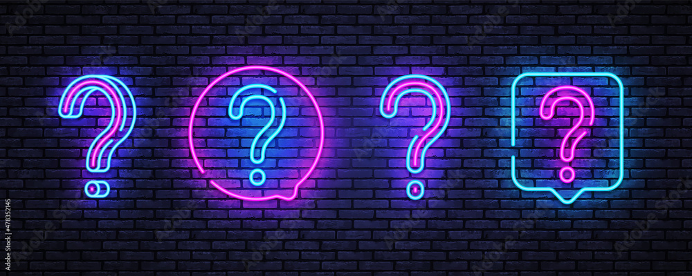 Modern question neon, great design for any purposes. Ask help sign ...