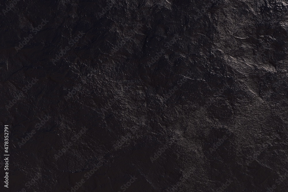 3d render, abstract black wall background. Rock textured illustration ...