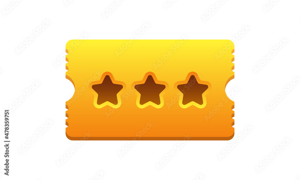 3d golden ticket. Three-dimensional golden ticket with stars. Cartoon ...