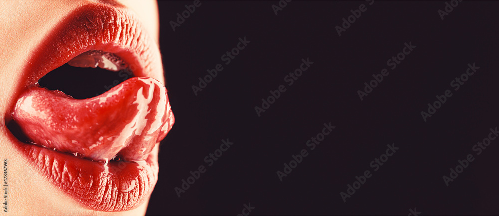 Tongue and sexy mouth, open. Close up, macro with beautiful mouth ...