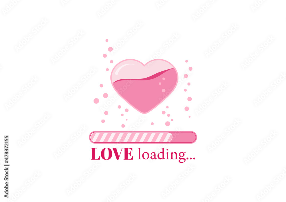 Love loading countdown bar with heart and fizzing air bubbles on banner ...